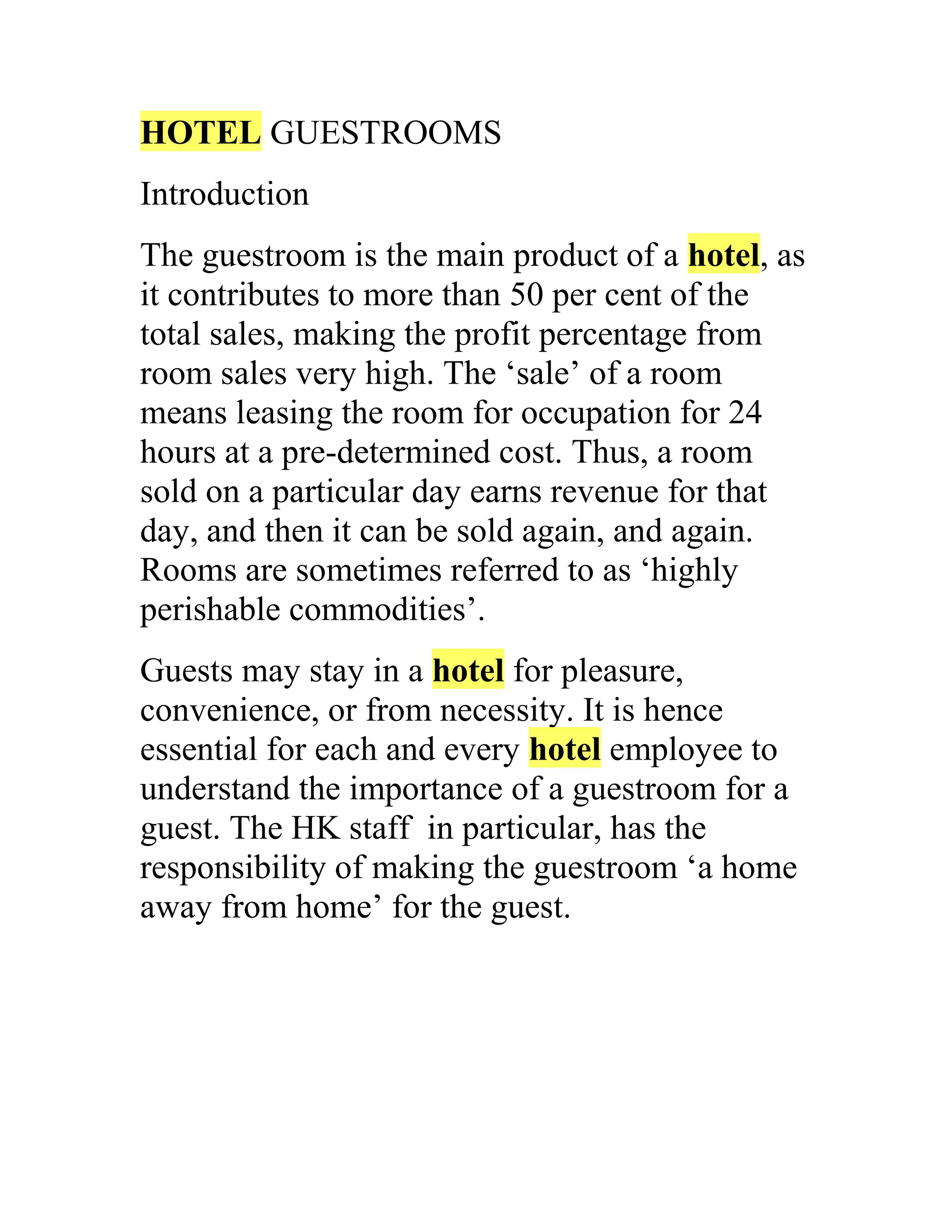 housekeeping notes for hotel management graduates | DOC