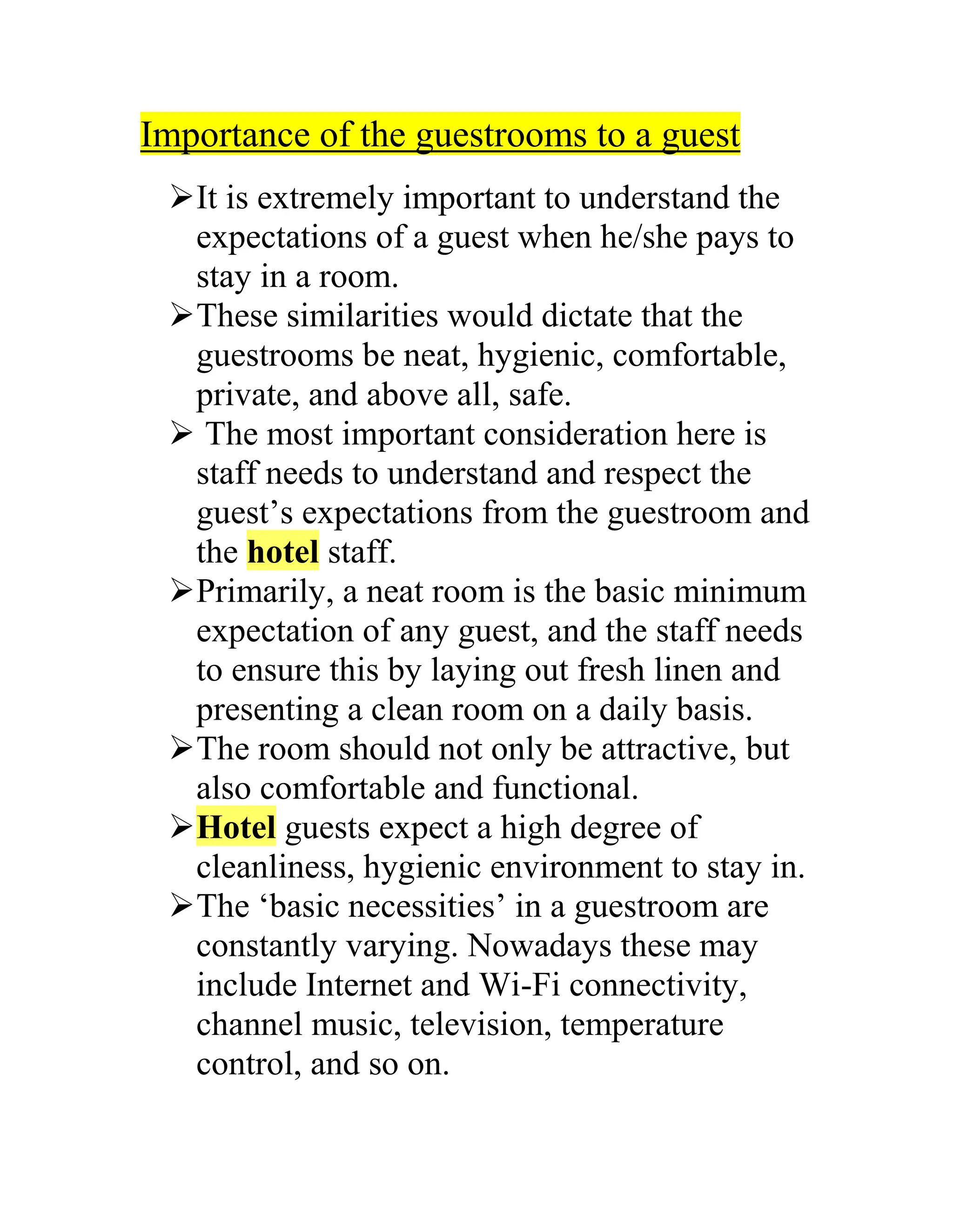 housekeeping notes for hotel management graduates | DOC