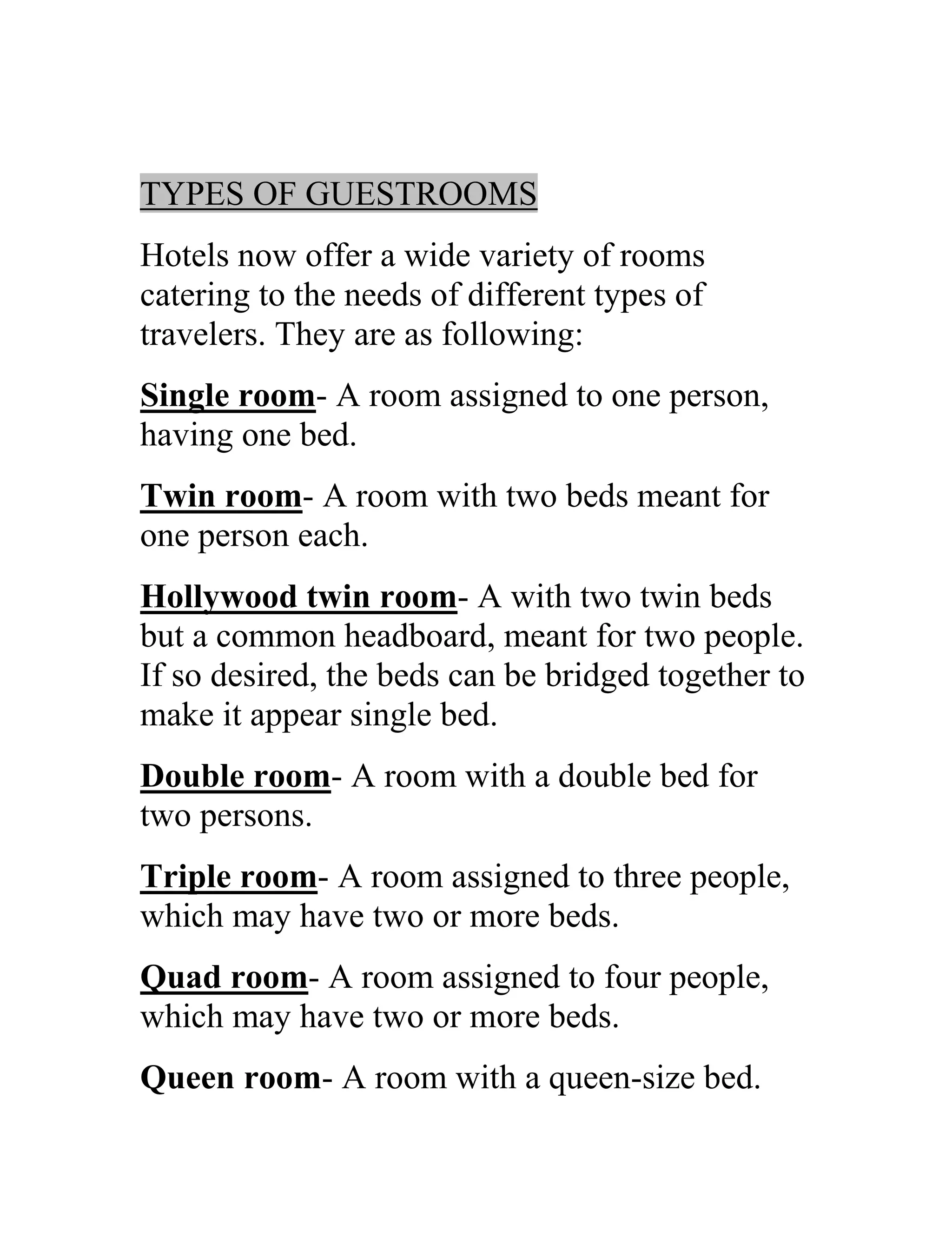 housekeeping notes for hotel management graduates | DOC