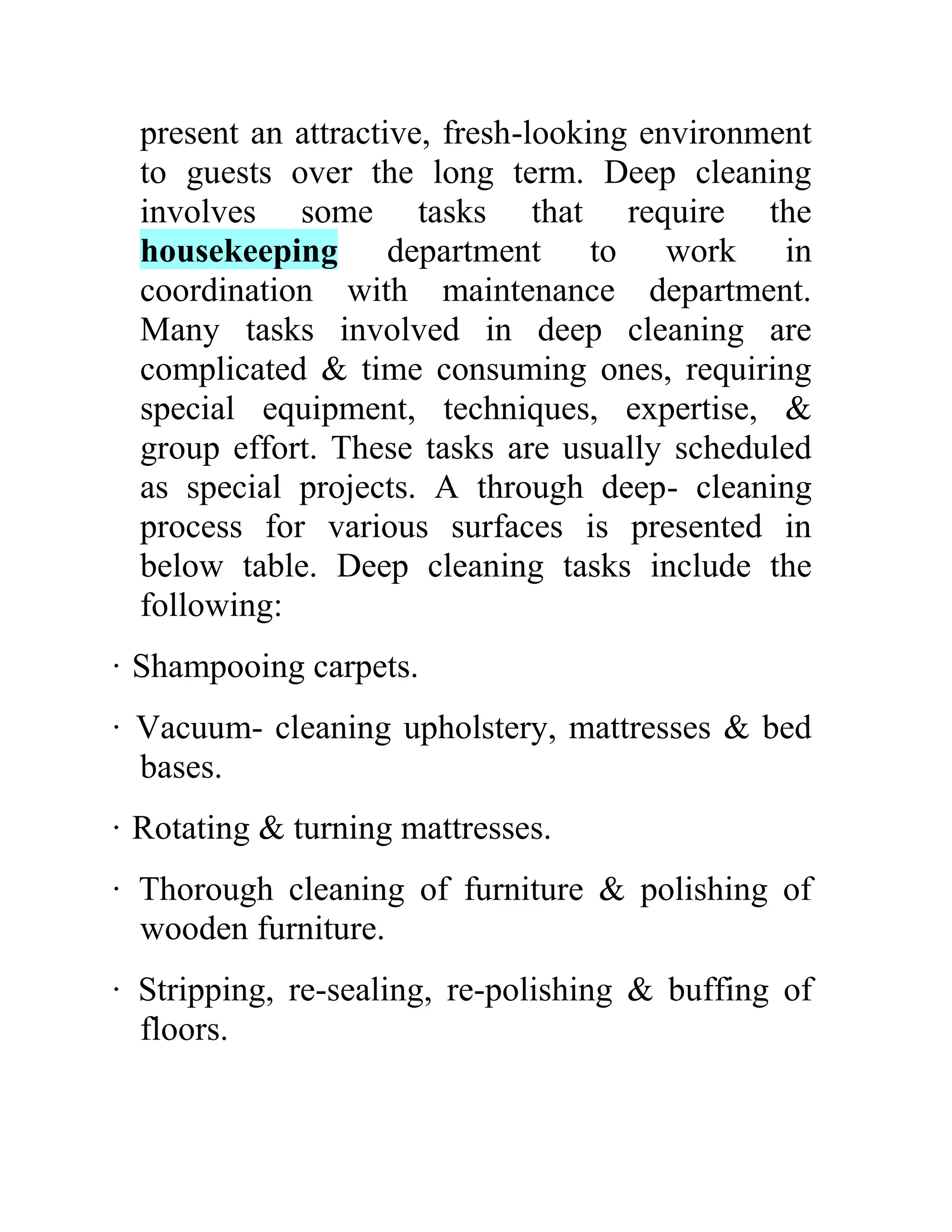 housekeeping notes for hotel management graduates | DOC