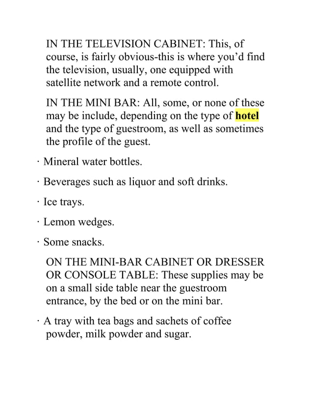 housekeeping notes for hotel management graduates | DOC