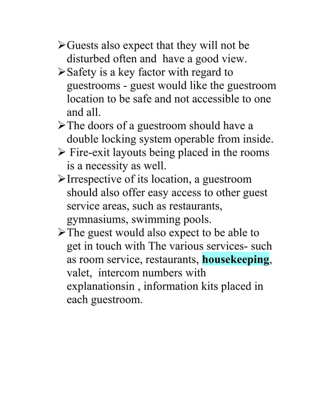 housekeeping notes for hotel management graduates | DOC