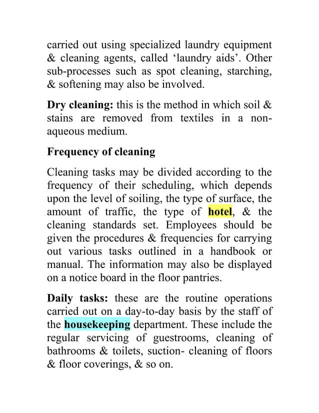 housekeeping notes for hotel management graduates | DOC