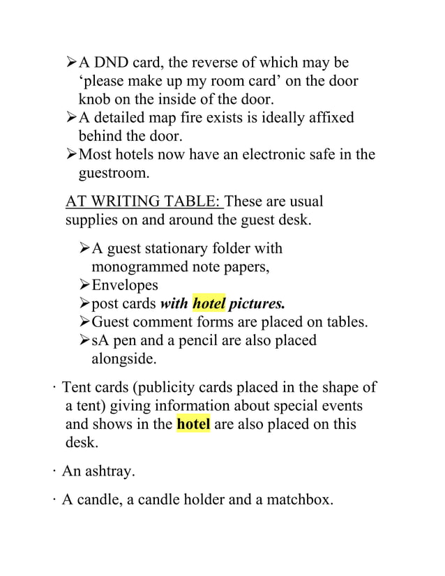 housekeeping notes for hotel management graduates | DOC