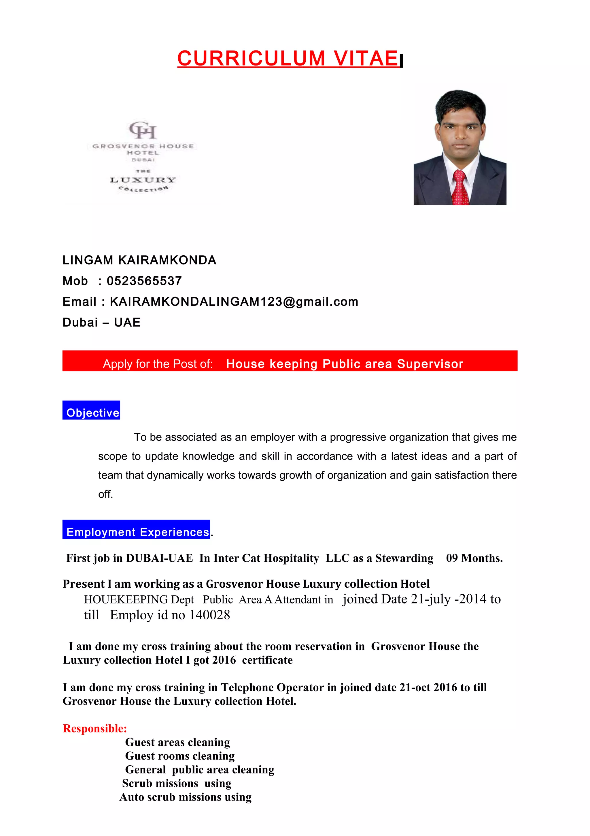 House keeping public area supervisor (1) | DOC