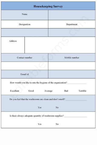 House keeping Survey Fillable PDF Template | PDF