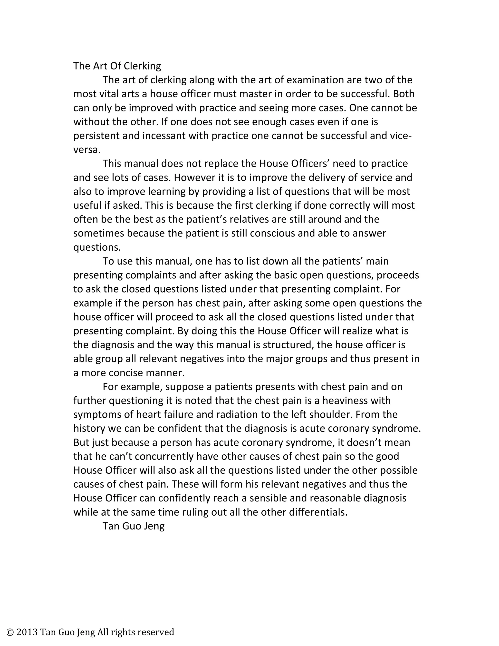 House officer clerking manual copy | PDF