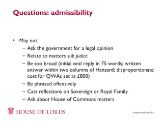 House of Lords Parliamentary Questions | POT