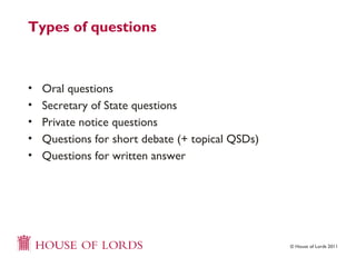 House of Lords Parliamentary Questions | POT