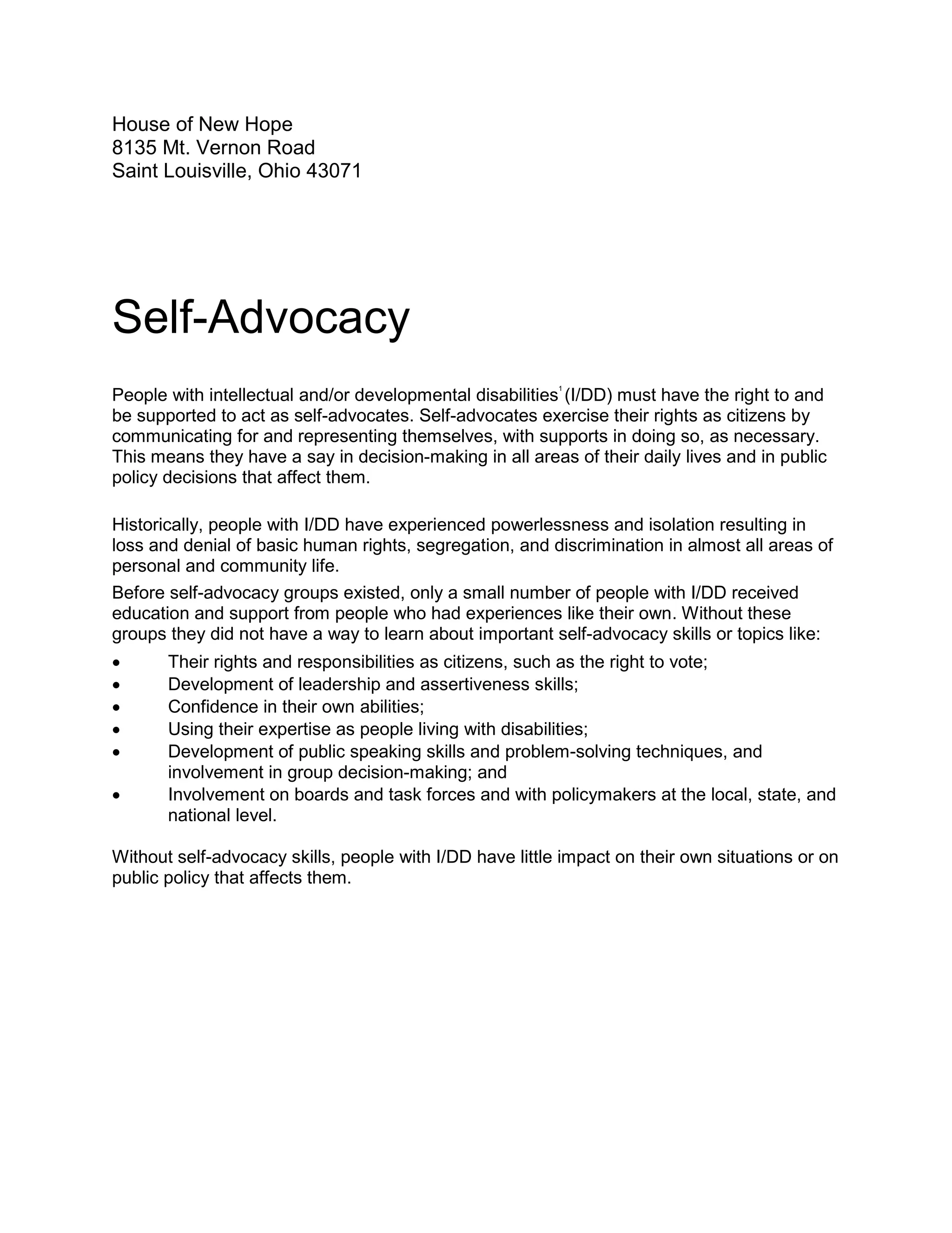 Self-Advocacy | PDF