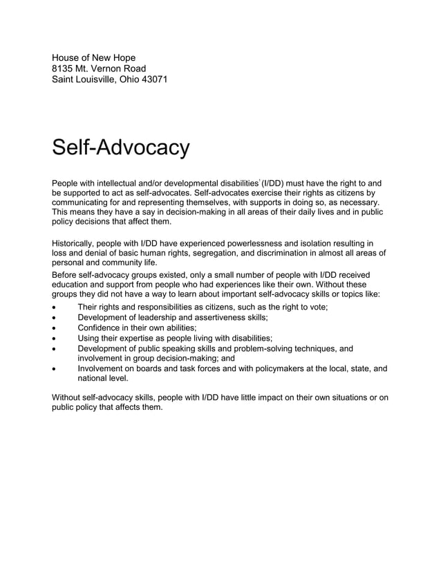Self-Advocacy | PDF