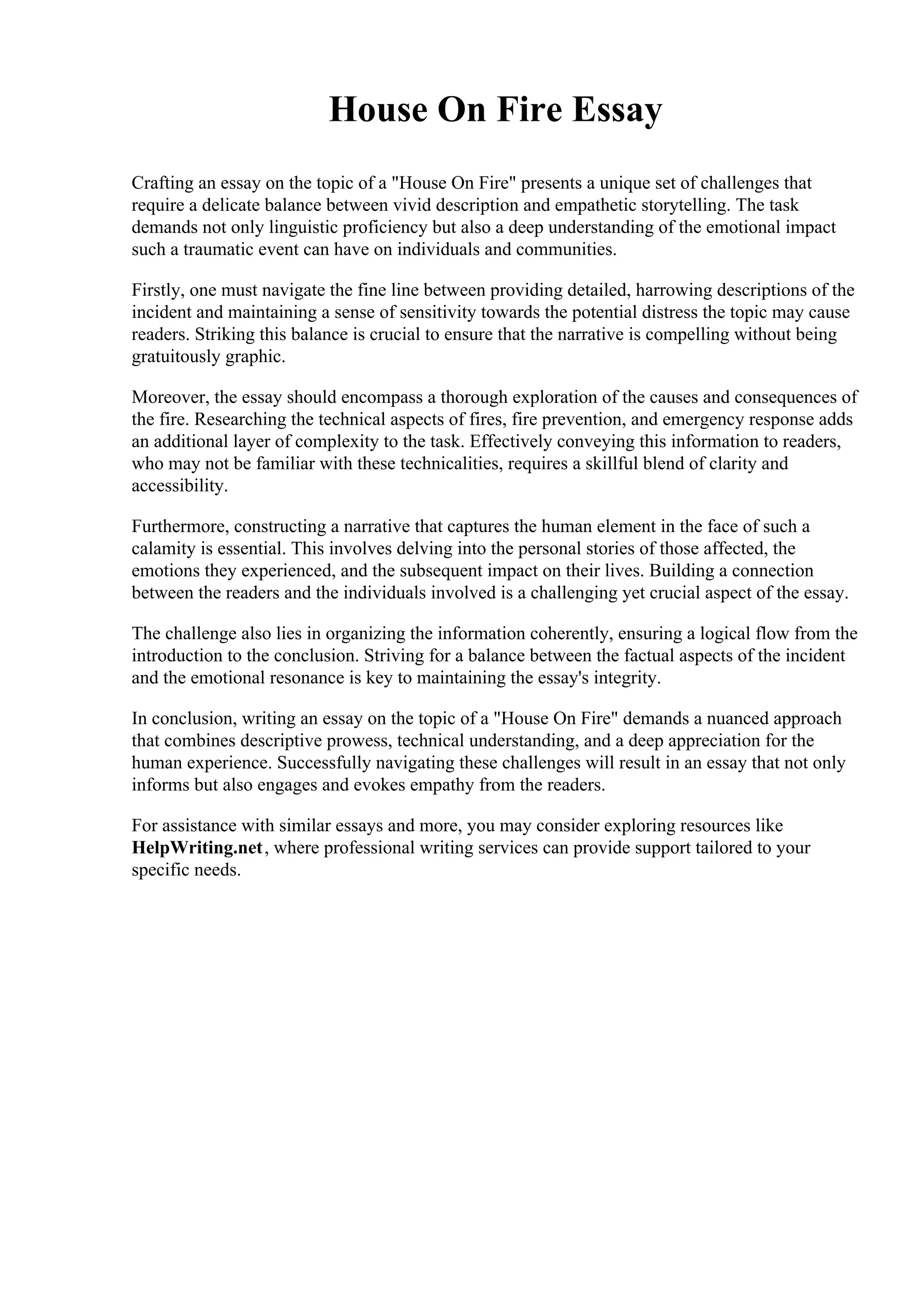 House On Fire Essay | PDF