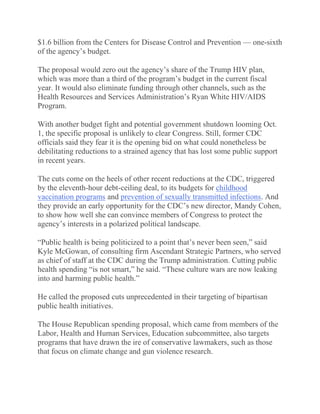 In Move to Slash CDC Budget, House Republicans Target Major HIV Program ...