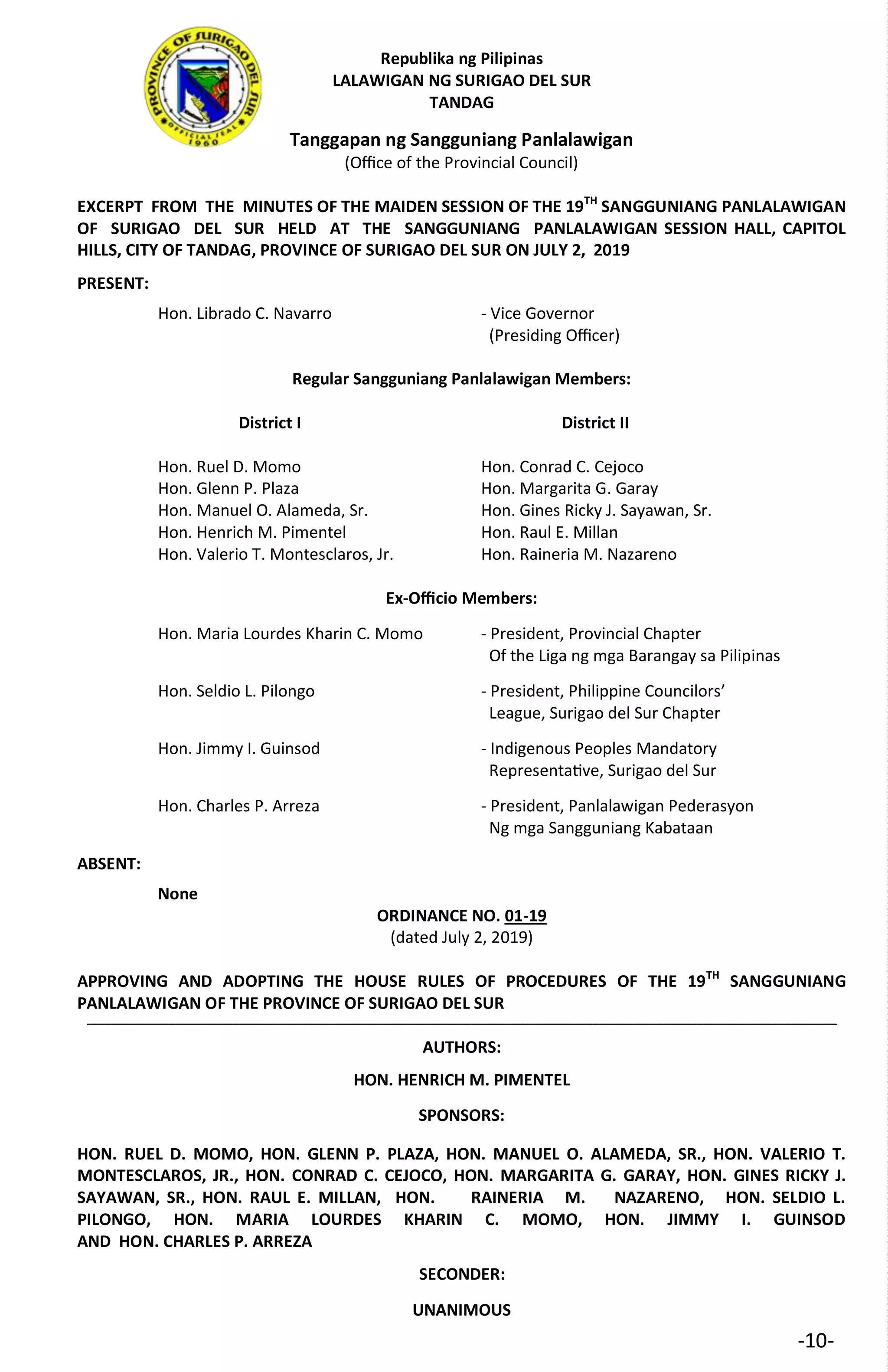 19th Sangguniang Panlalawigan House Rules of Procedures and Committee ...