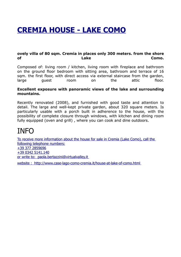 Houses lake-como-cremia | DOC | Houses | Real Estate