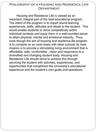 Housing And Residence Life Portfolio | PDF