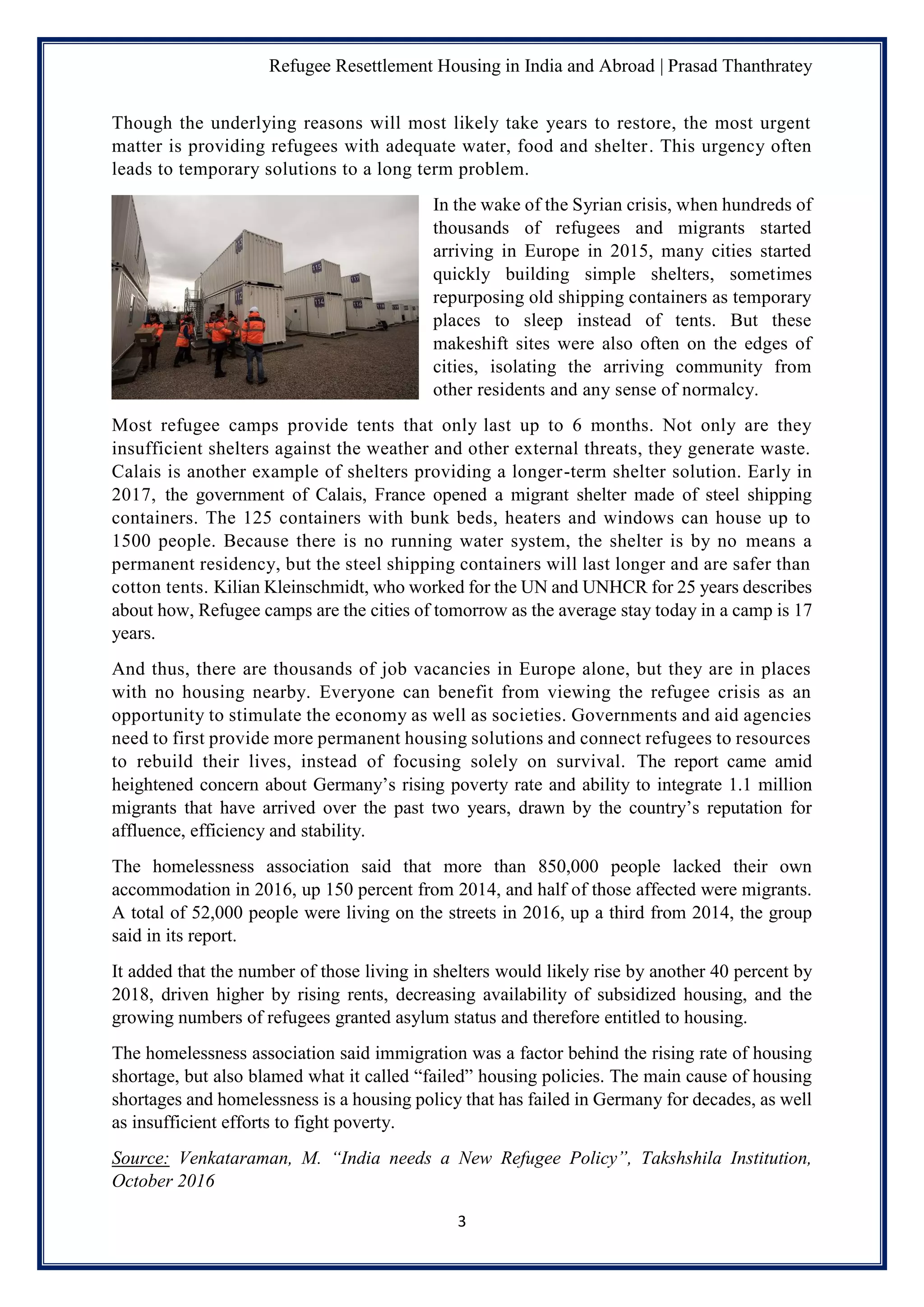 Refugee Resettlement Housing In India and Abroad- A Brief Report | PDF