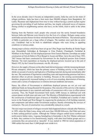 Refugee Resettlement Housing In India and Abroad- A Brief Report | PDF