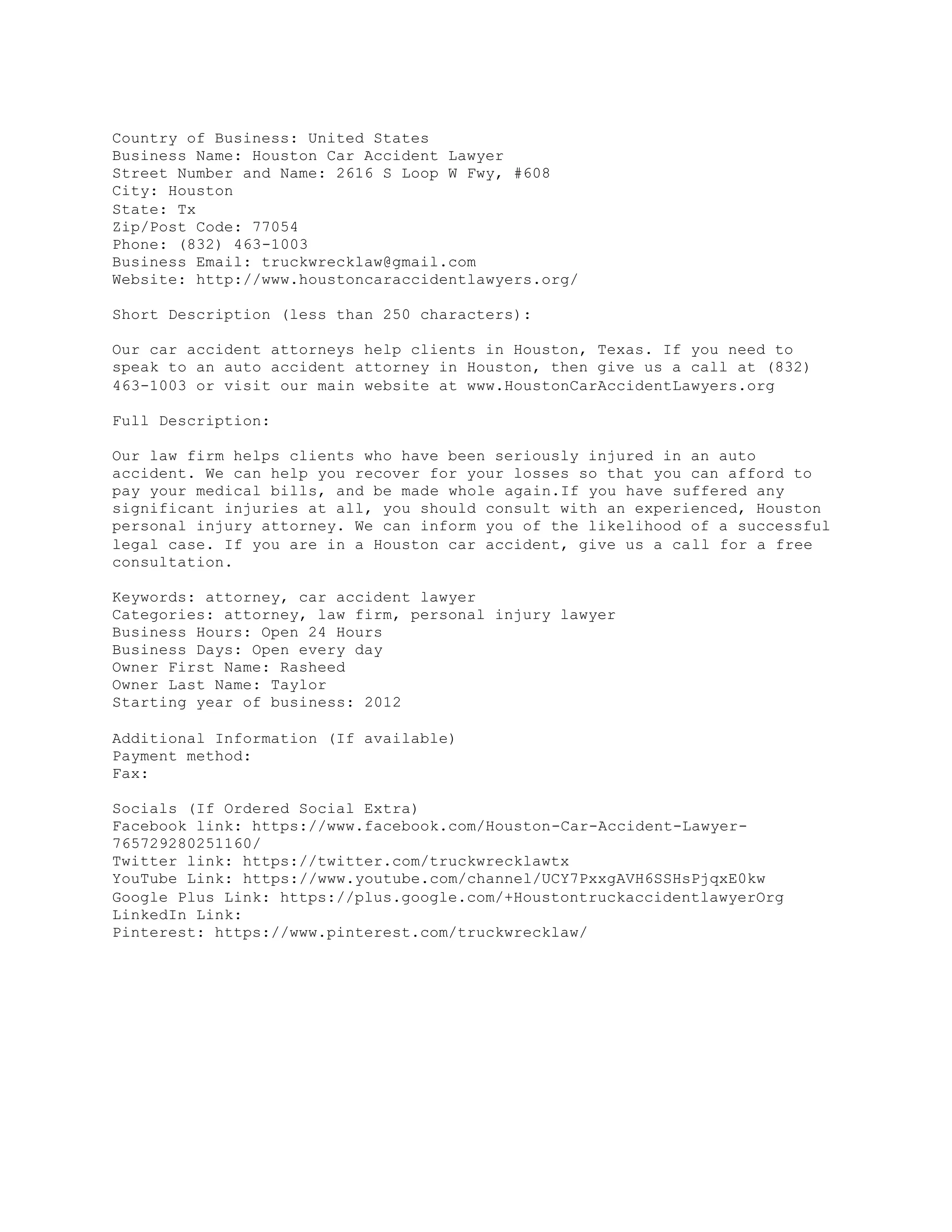 Houston car accident lawyer | DOCX