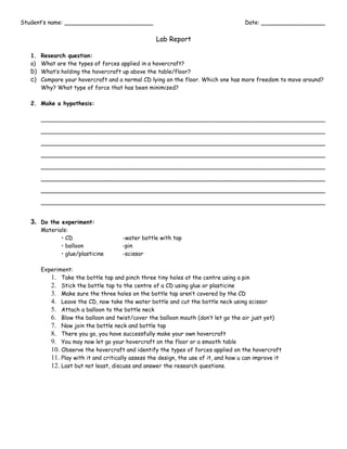 Hovercraft lab report | DOC
