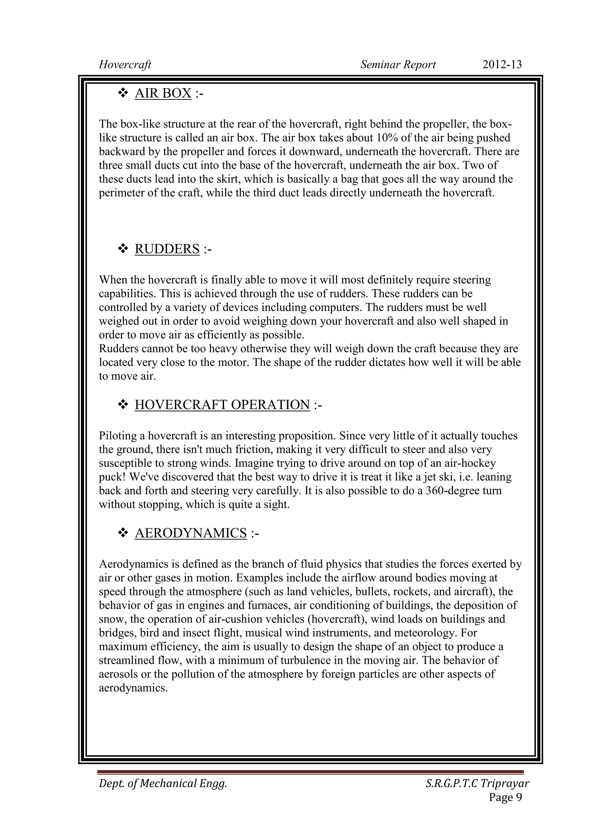 Hovercraft seminar report | DOCX