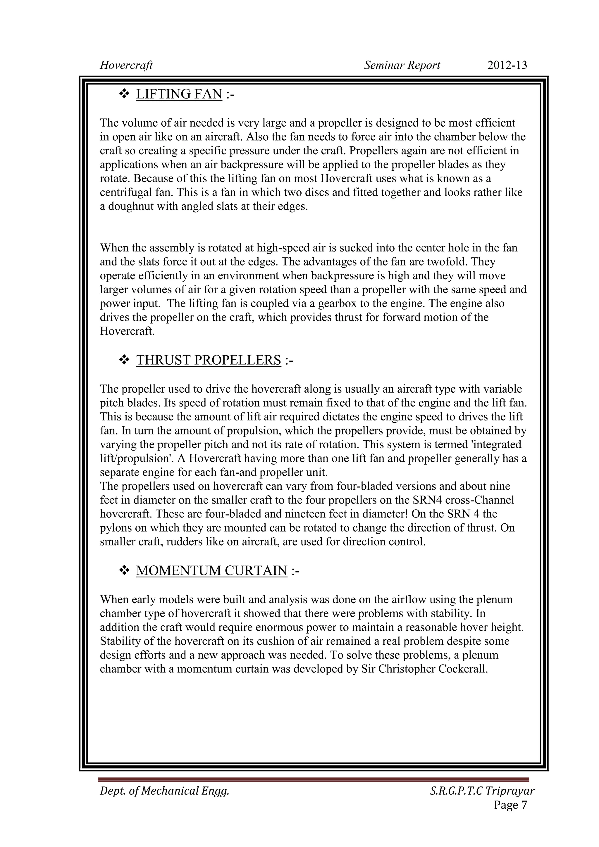 Hovercraft seminar report | DOCX