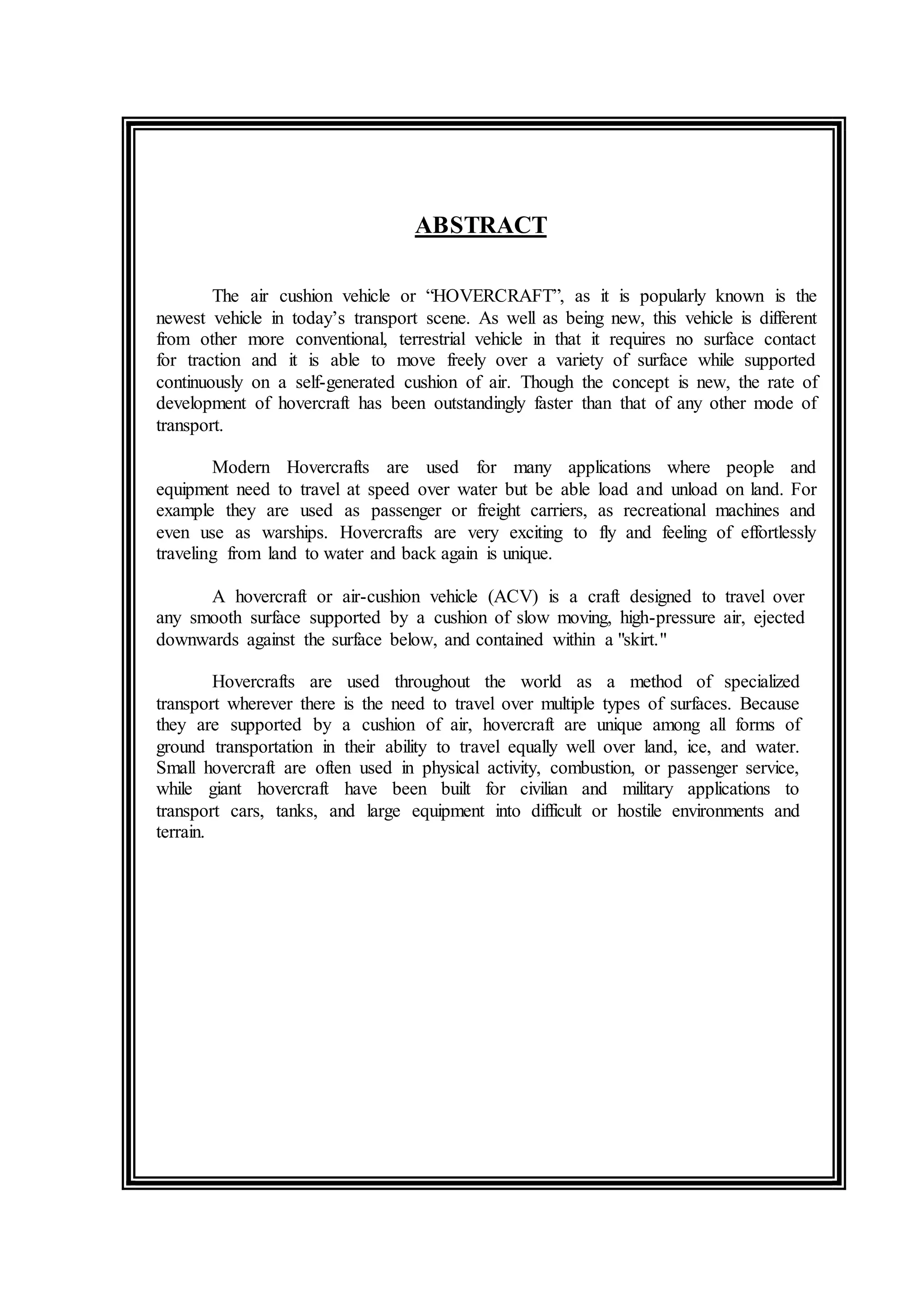 Hovercraft seminar report | DOCX