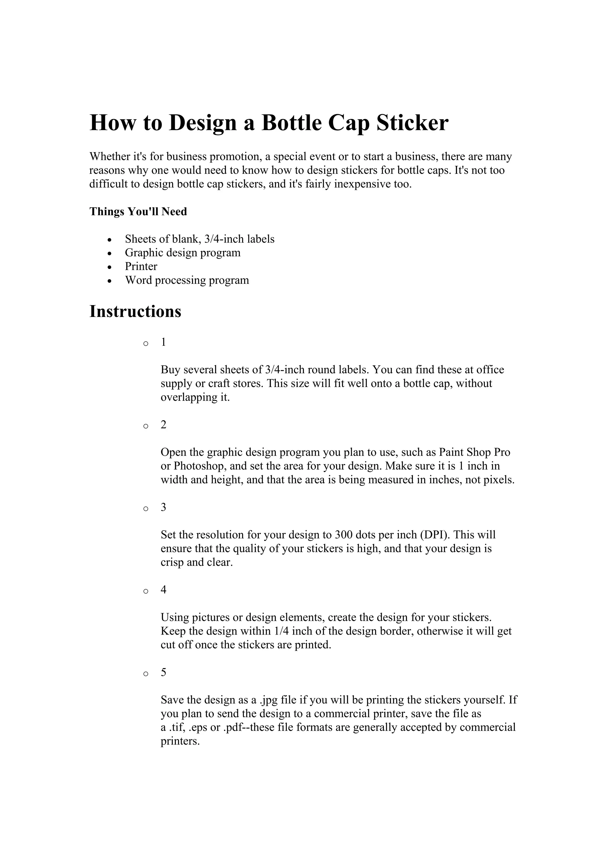 How to design a bottle cap sticker | PDF