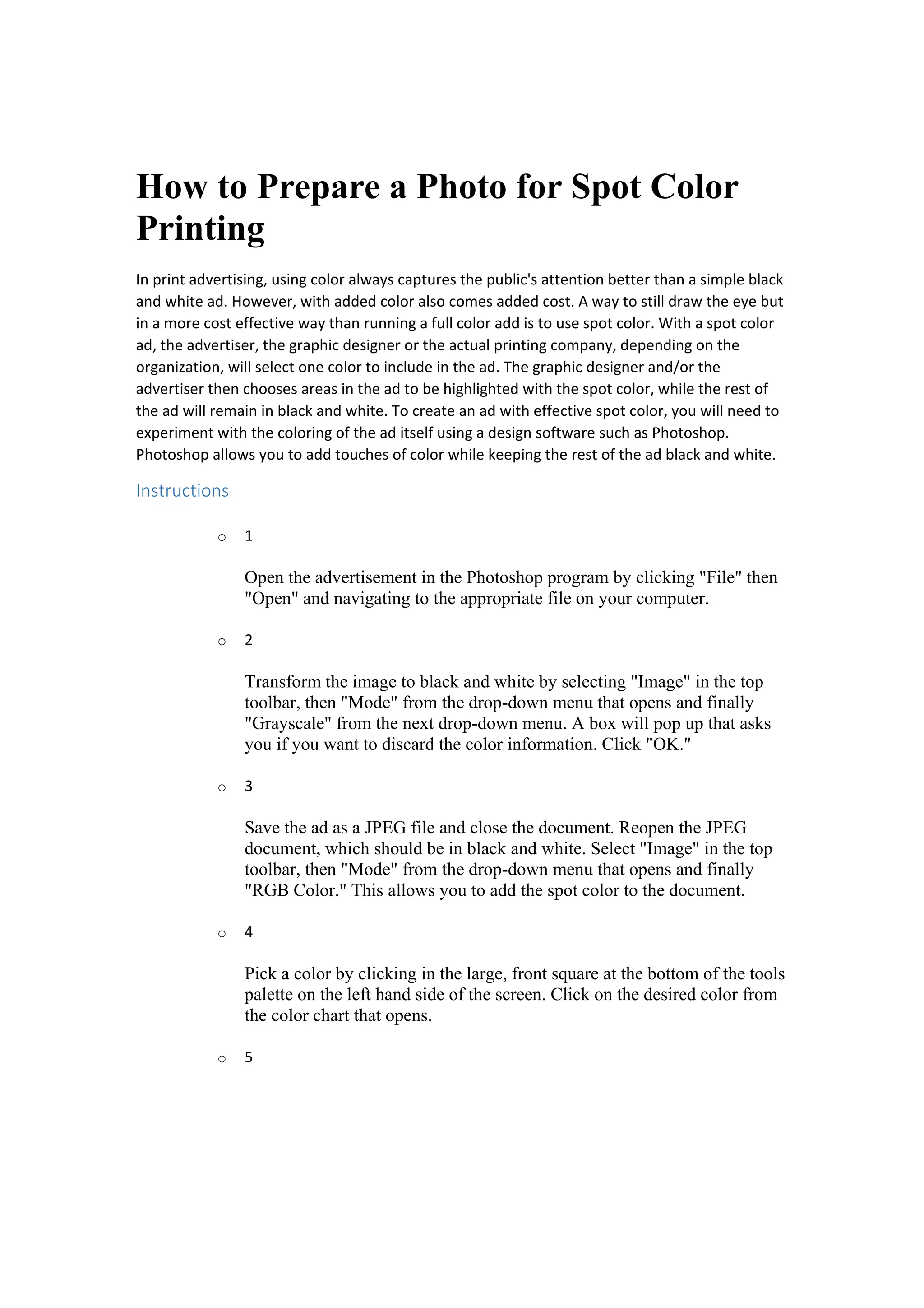 How to prepare a photo for spot color printing | PDF