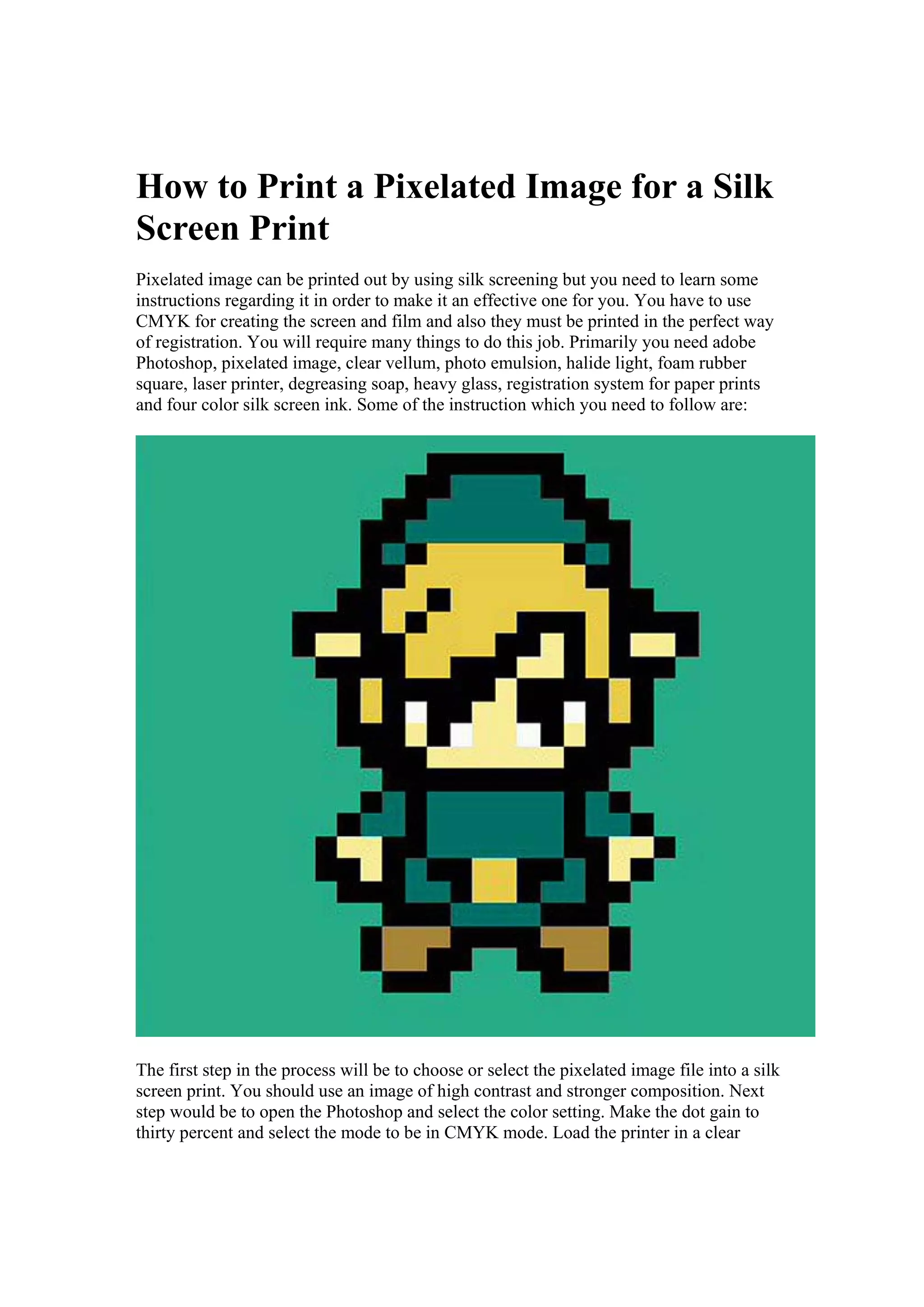 How to print a pixelated image for a silk screen print | PDF