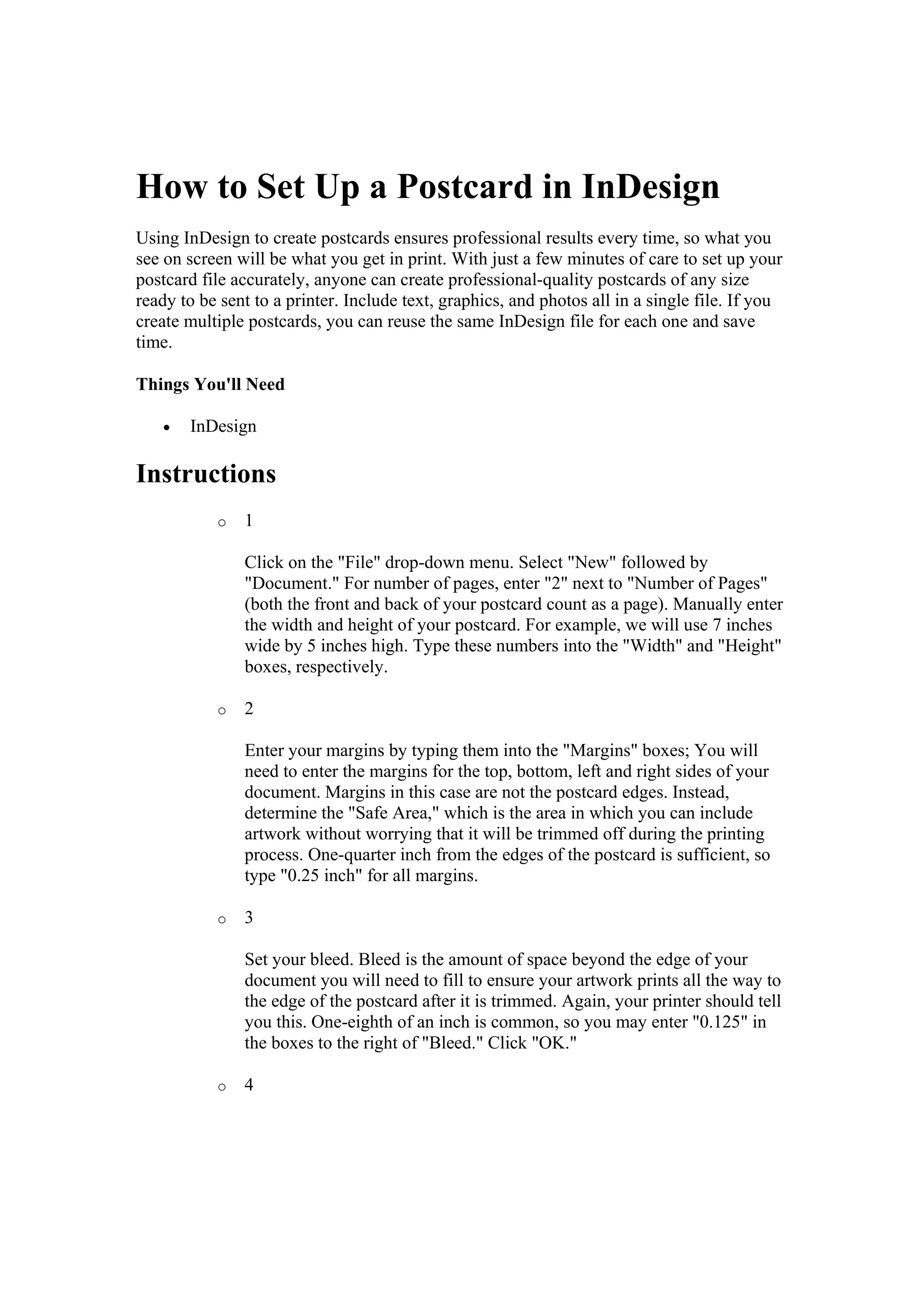 How to set up a postcard in in design | PDF