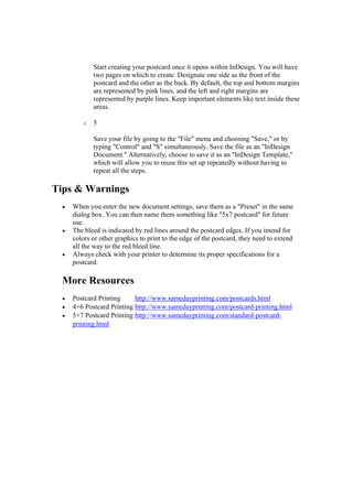 How to set up a postcard in in design | PDF