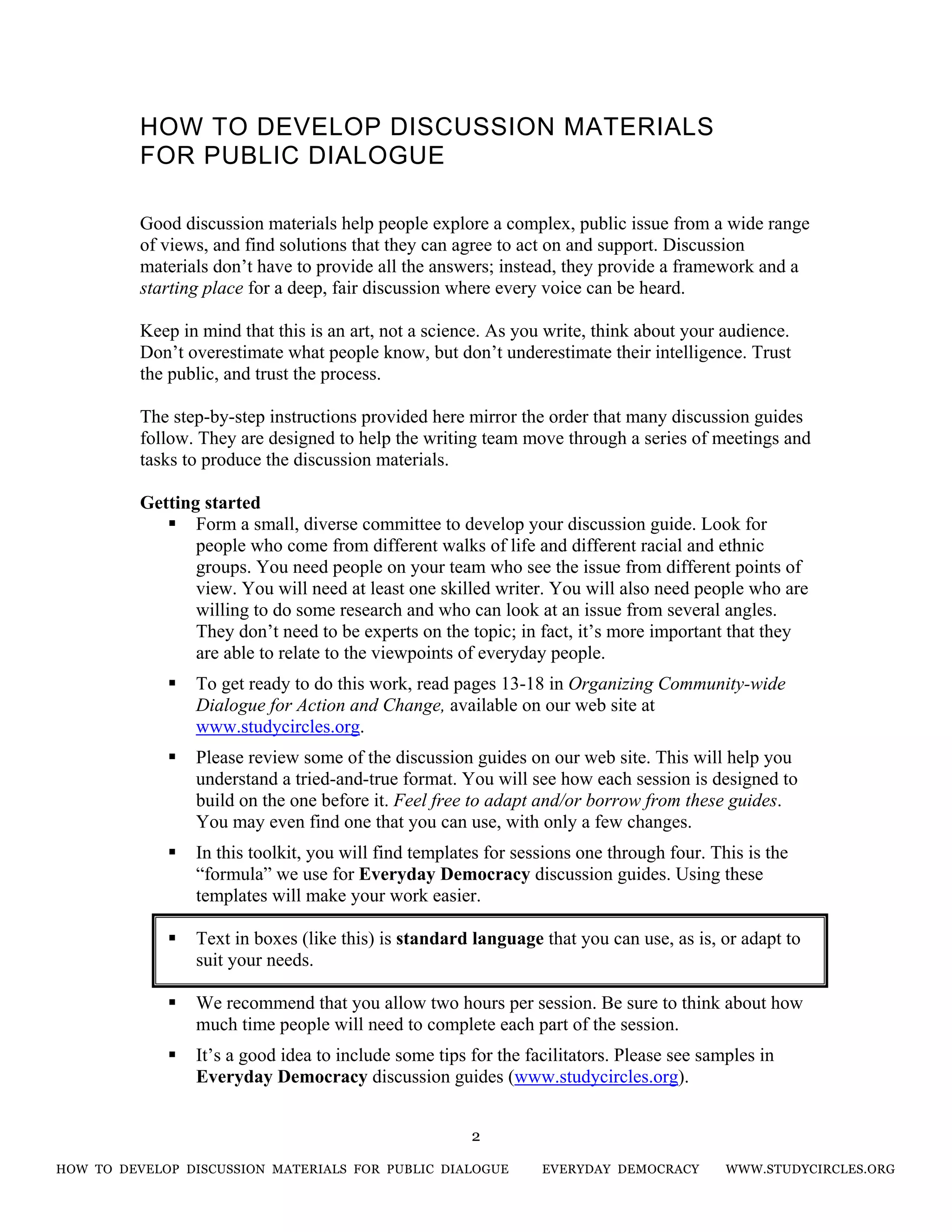 How to Develop Discussion Materials for Public Dialogue | PDF
