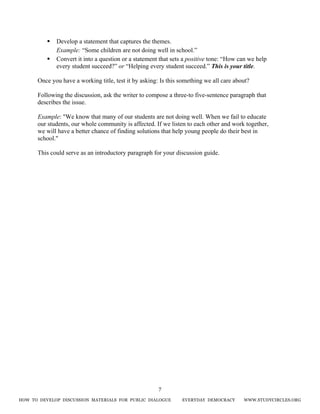 How to Develop Discussion Materials for Public Dialogue | PDF