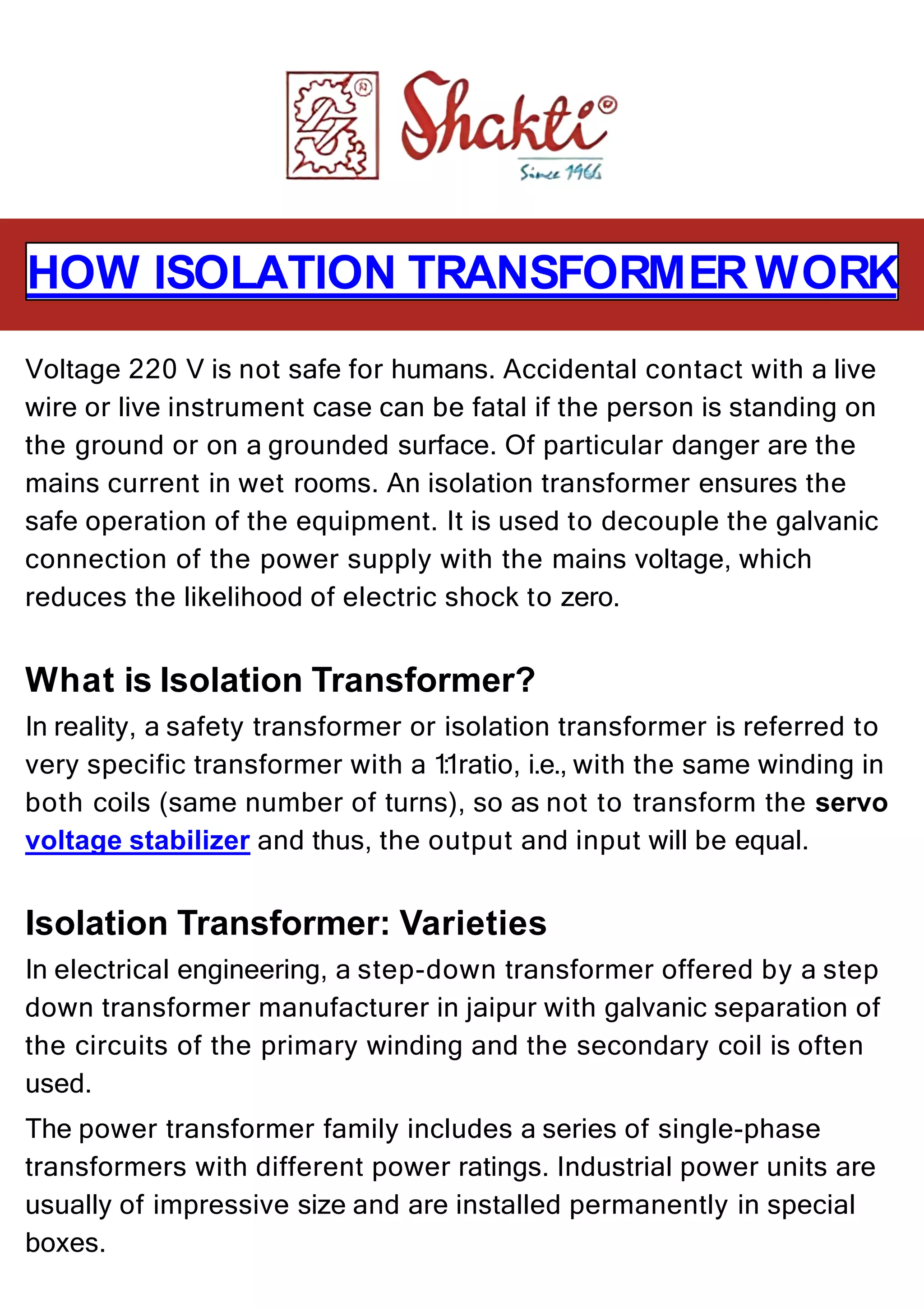 How Isolation Transformer Works - Shakti Electronics | PPTX