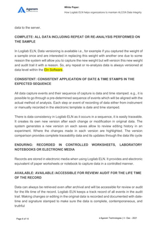How Logilab ELN helps organizations to maintain ALCOA Data Integrity | PDF