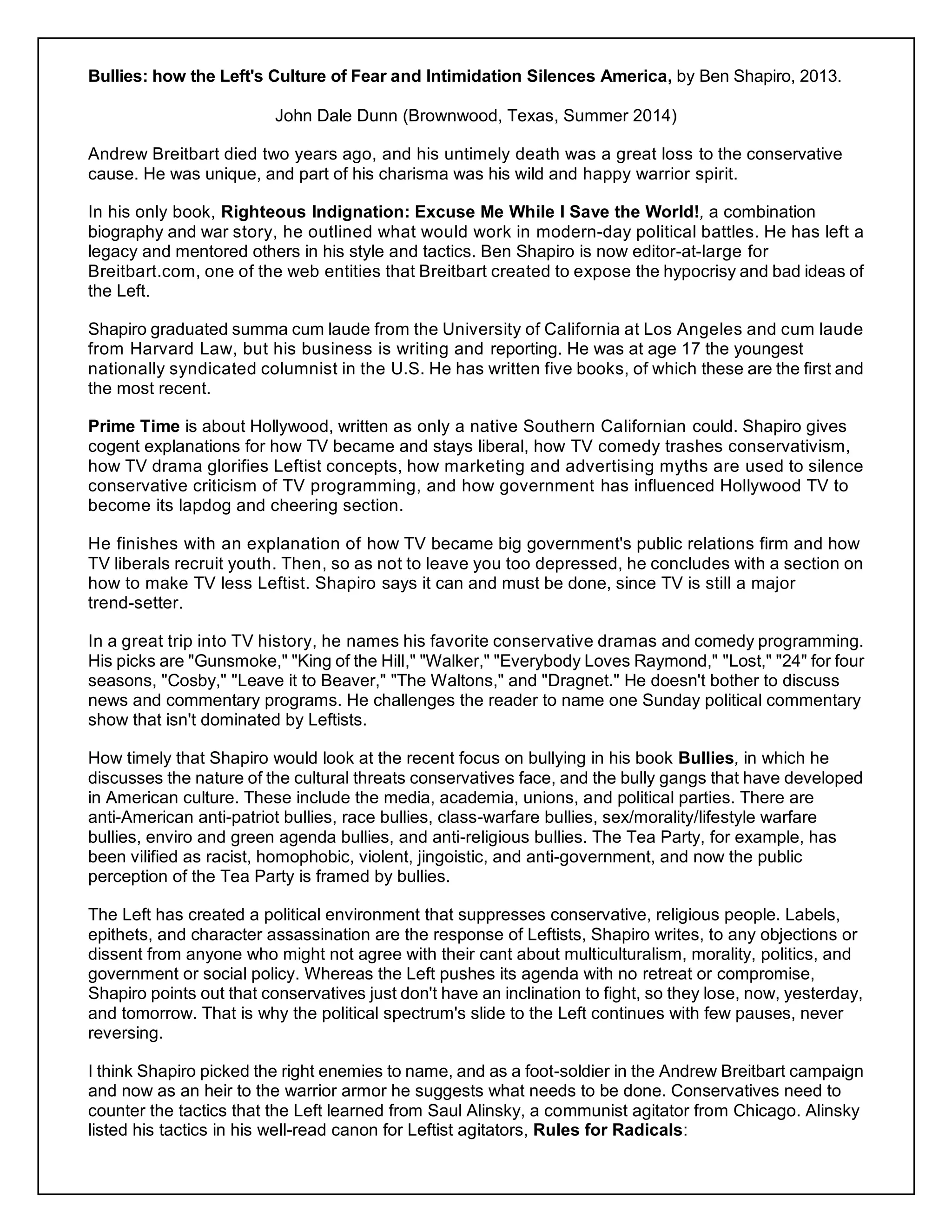 How the lefts culture of fear and intimidation silences America. | PDF