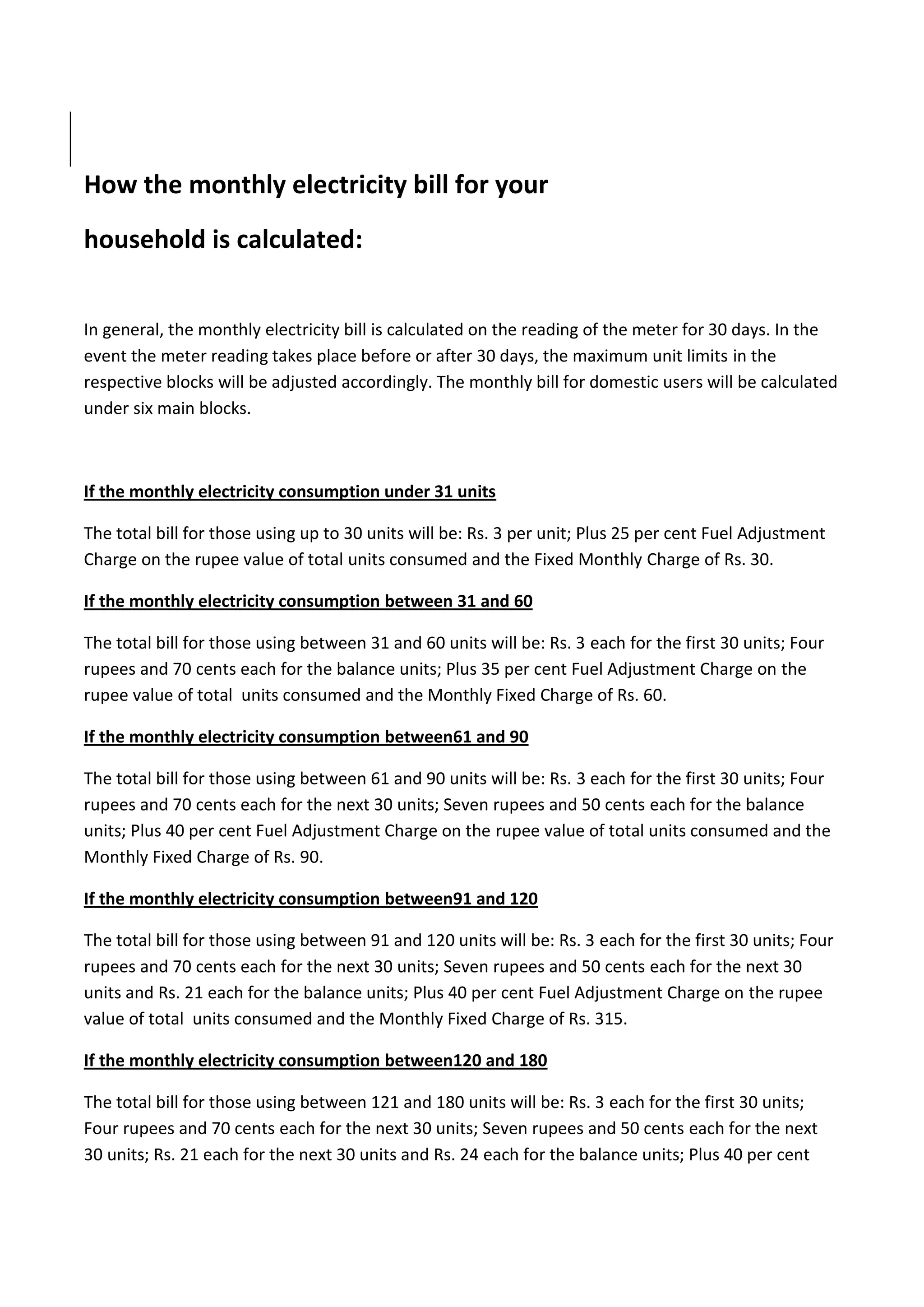 How the monthly electricity bill is calculated in Sri Lanka | PDF