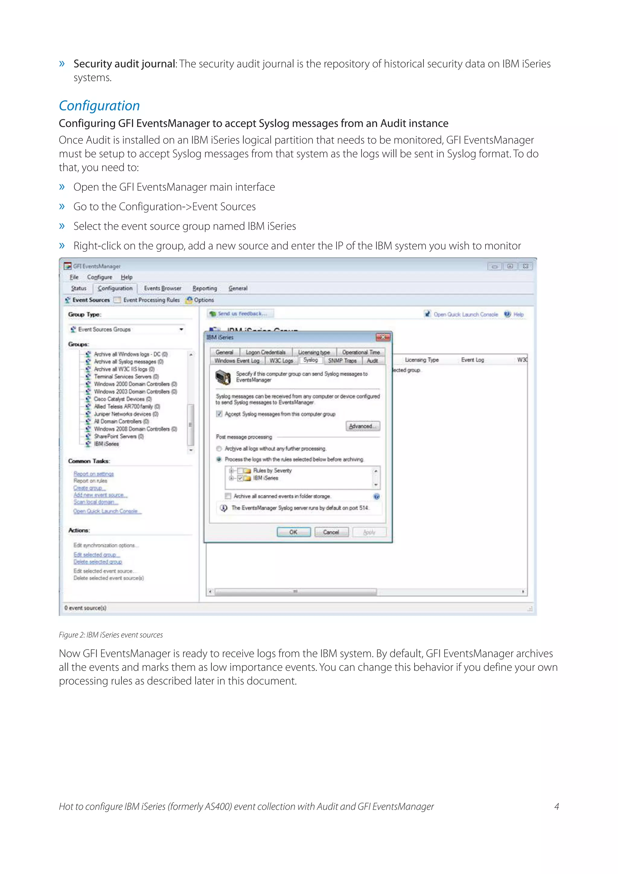 How to configure IBM iSeries event collection with Audit and GFI EventsManager | PDF