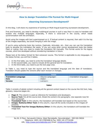 How to design Translation File Format for Multi-lingual elearning Courseware Development? | PDF