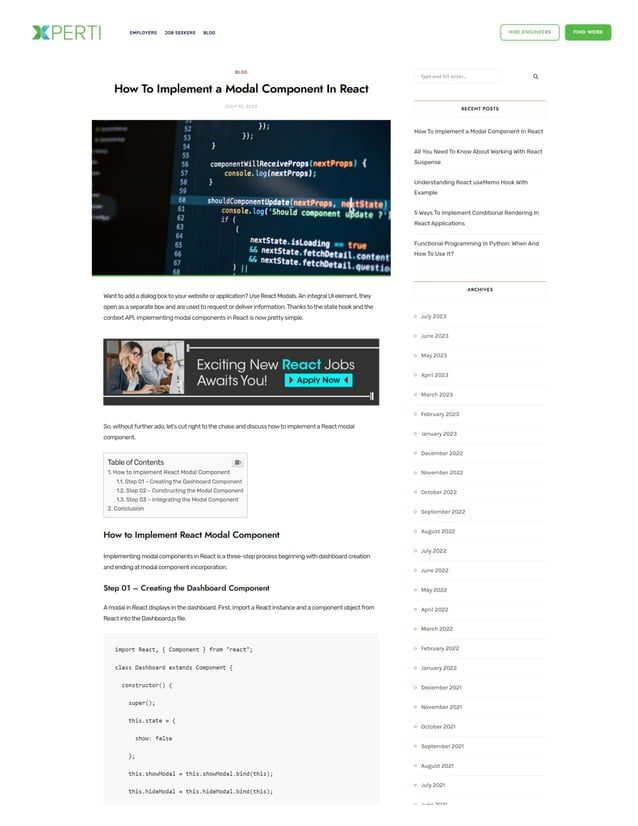 How To Implement a Modal Component In React | PDF