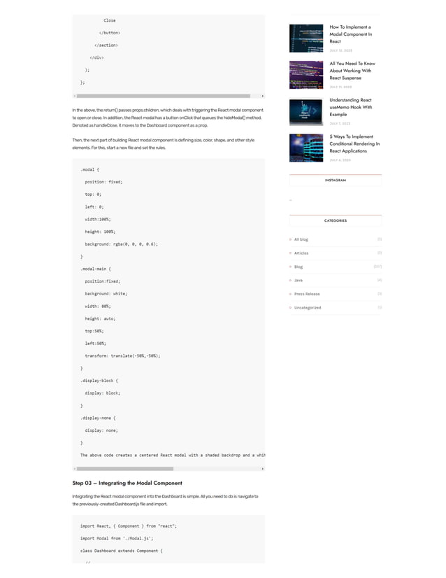 How To Implement a Modal Component In React | PDF