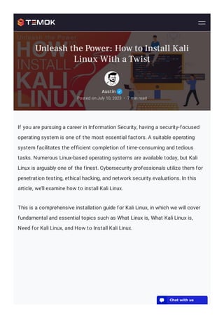 Unleash the Power: How to Install Kali Linux With a Twist | PDF