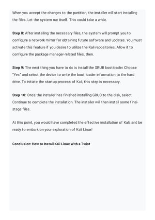 Unleash the Power: How to Install Kali Linux With a Twist | PDF