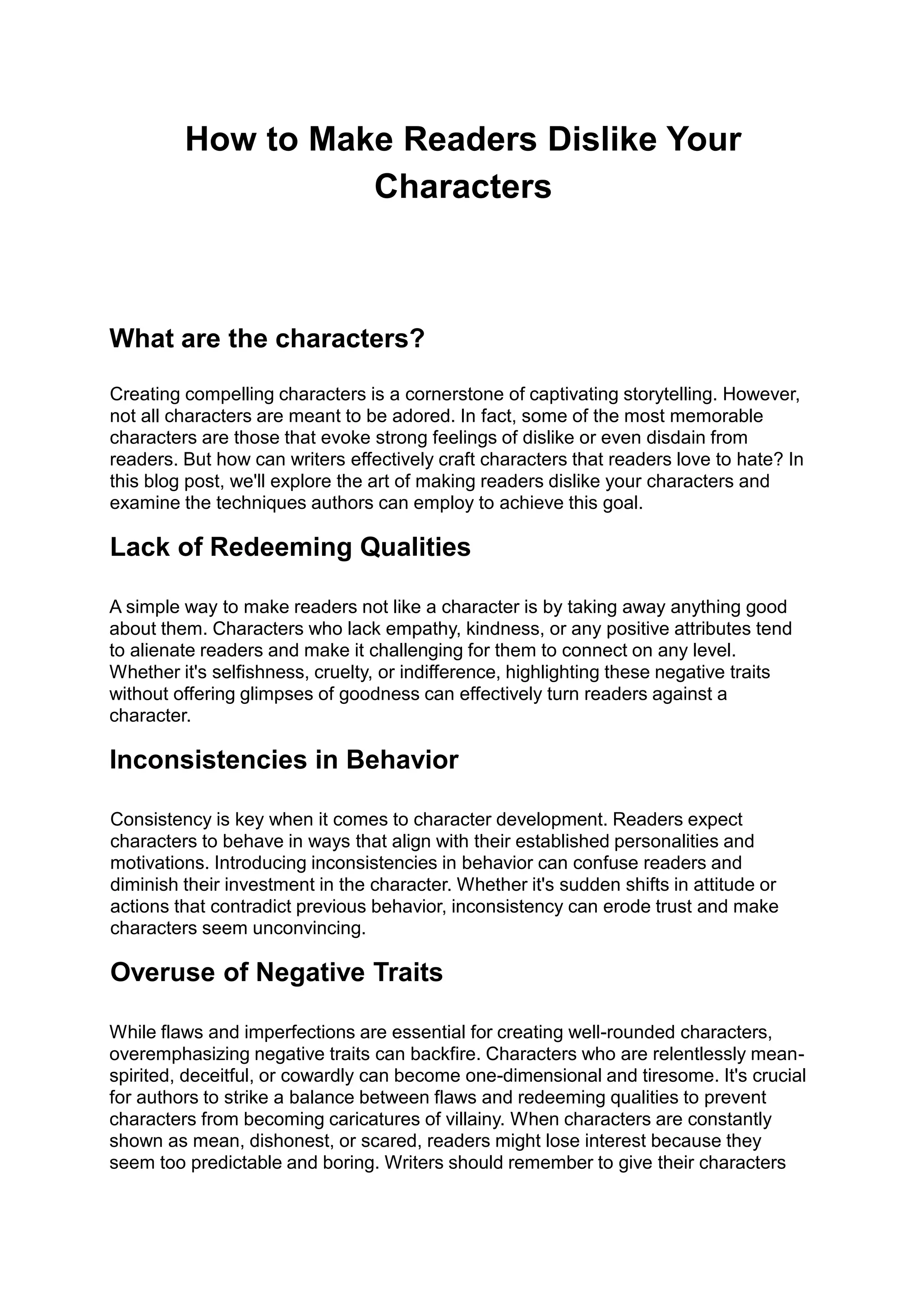 How to Make Readers Dislike Your Characters | PPT