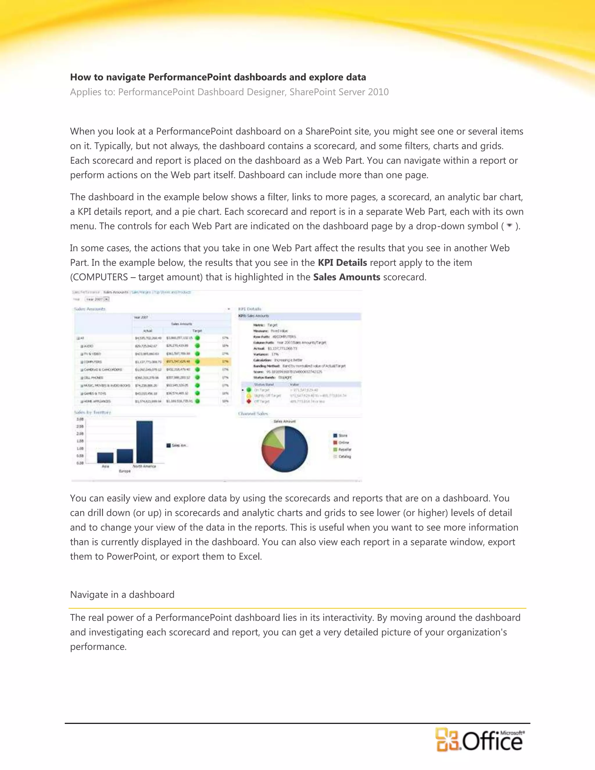 How to Navigate PerformancePoint 2010 Dashboards and Explore Data - EPC ...