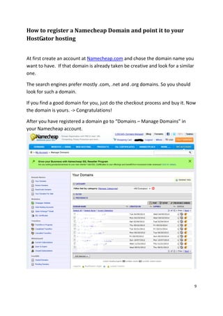 How to register a HostGator account with Namecheap Domain | PDF