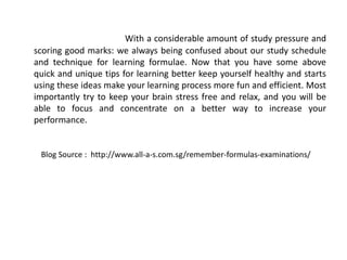 How to Remember Formulas During Examinations | PPT
