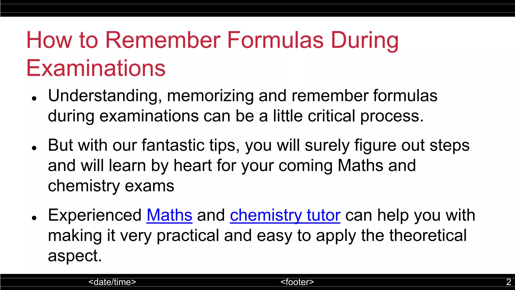 How to Remember Formulas During Examinations | PPTX