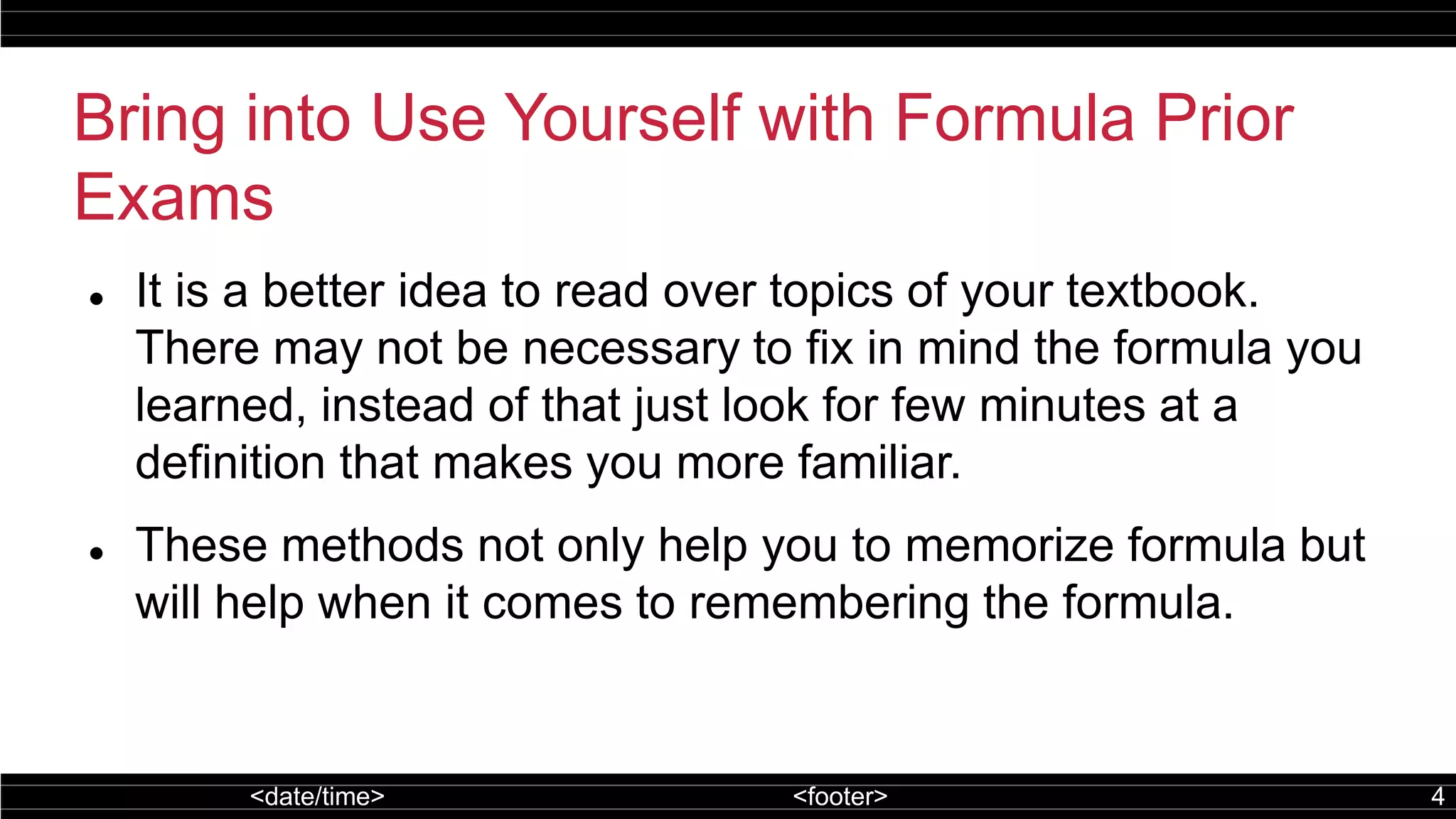 How to Remember Formulas During Examinations | PPTX